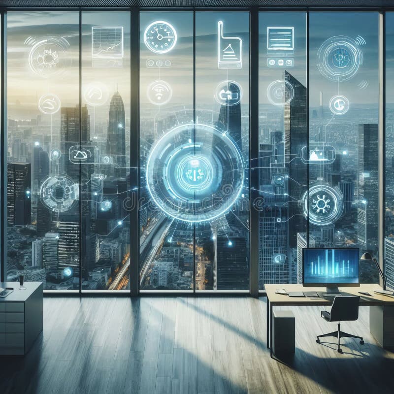 Smart Office Windows Digital Windows Adjusting Light and Tempera Stock ...