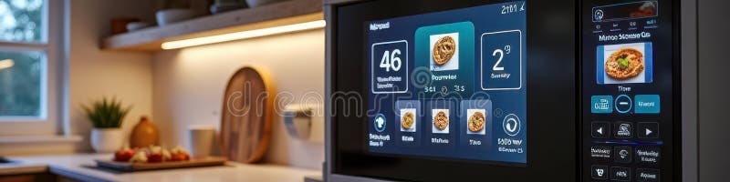 Smart Oven Display with Cooking Status in Modern Kitchen Setting Stock ...