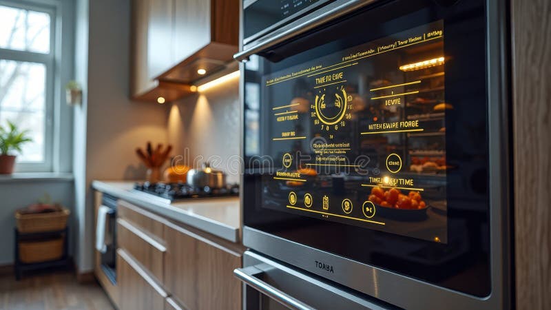 Smart Oven Display in Modern Kitchen with Baking Visualization Stock ...