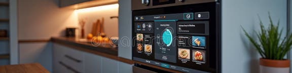 Smart Oven Display in Modern Kitchen with Cooking Options and Recipe ...