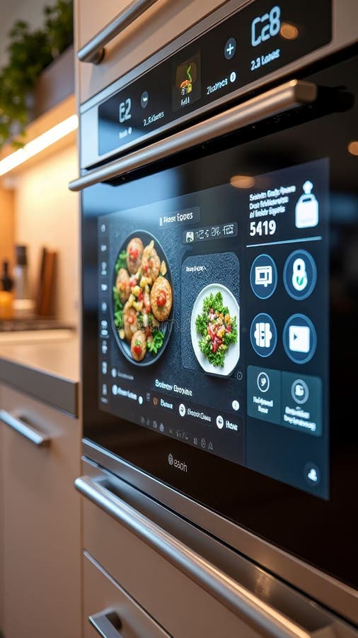 Smart Oven Displaying Recipe with Interactive Touchscreen Interface in ...