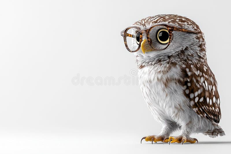 Smart Owl with Glasses on White Background - 3D Illustration Stock ...