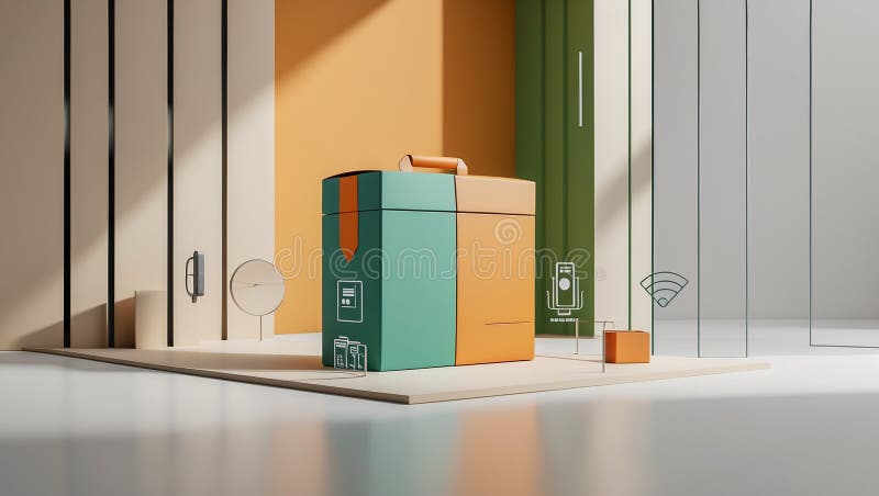 Smart Package with Abstract Icons in Modern Tech Space Stock ...