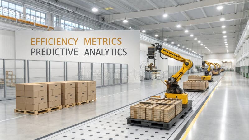 Smart Palletizers Working in Modern Automated Warehouse with Efficiency Metrics and Predictive ...