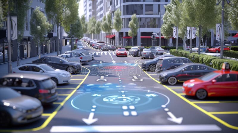 Futuristic City Street with Autonomous Cars and Digital Interfaces ...