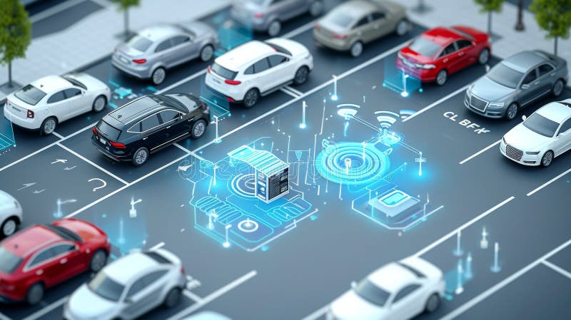 Smart Parking Lot with Digital Connectivity and Charging Station Stock ...