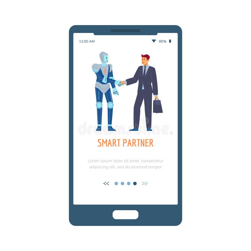 Smart Partner and Robots for Business Onboarding Page, Flat Vector ...