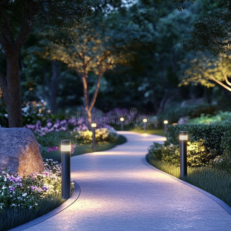 Smart Pathway Lighting Visualization with Realistic Evening Glow and ...