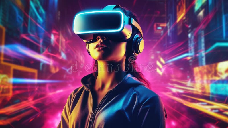 Smart People Wearing VR Goggle while Enter Metaverse with Neon Color ... Smart People Wearing VR Goggle while Enter Metaverse with Neon Color ...