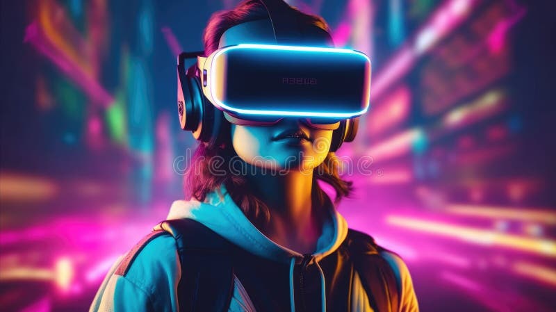Smart People Wearing VR Goggle while Enter Metaverse with Neon Color ... Smart People Wearing VR Goggle while Enter Metaverse with Neon Color ...
