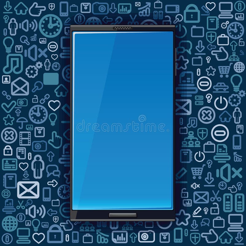 Smart Phone on Background from Media Icons. Stock Vector - Illustration ...