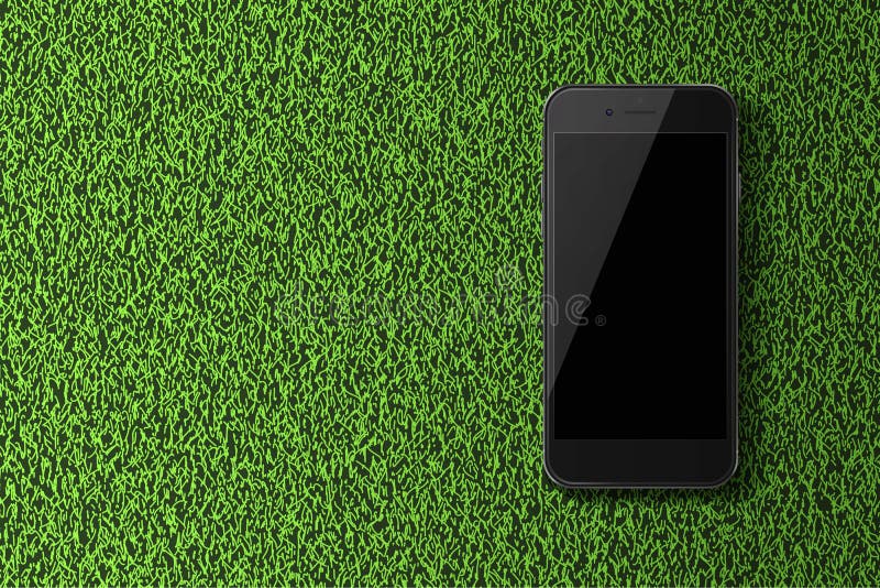 Smart Phone with Black Screen on Green Grass Background. Stock ...