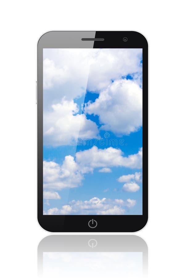 Smart phone with blue sky stock illustration. Illustration of frame ...