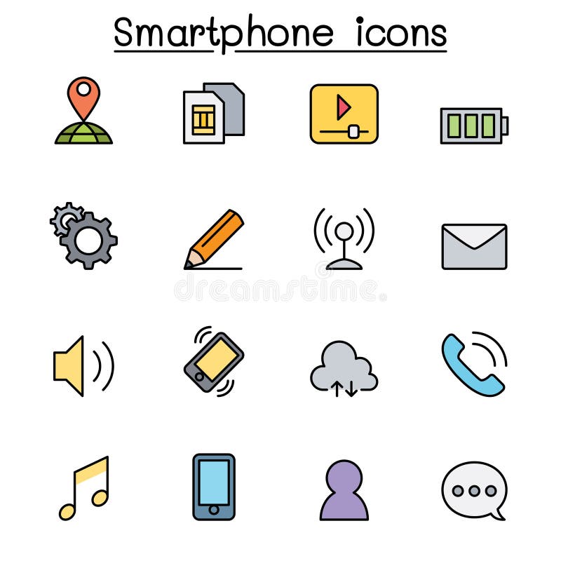 Smart Phone Color Line Icon Set Stock Vector - Illustration of chat ...