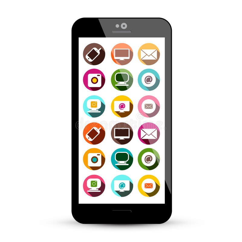 Smart Phone with Colorful Technology App Icons Stock Vector ...