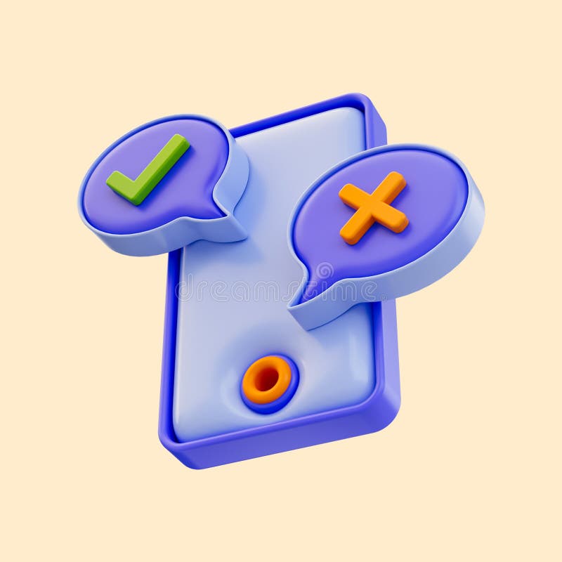Smart Phone Comment Box Check and Cross Icon 3d Render Concept for ...
