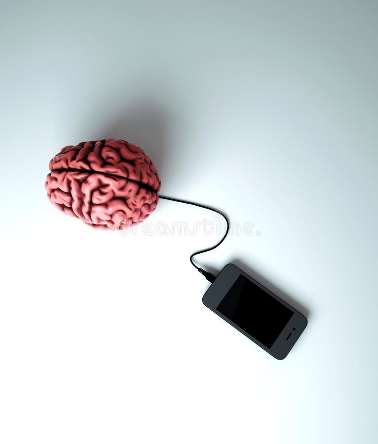 Smart Phone Connected To Human Brain Stock Illustration - Illustration ...