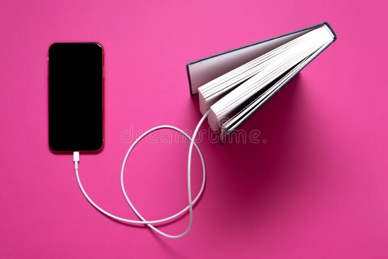 Smart Phone Connected To the Old Book with a Cable, and Download ...