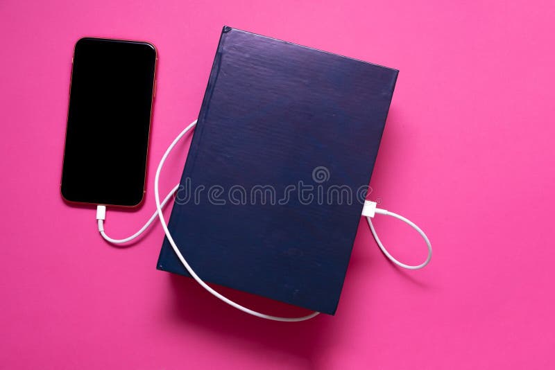 Smart Phone Connected To the Old Book with a Cable, and Download ...