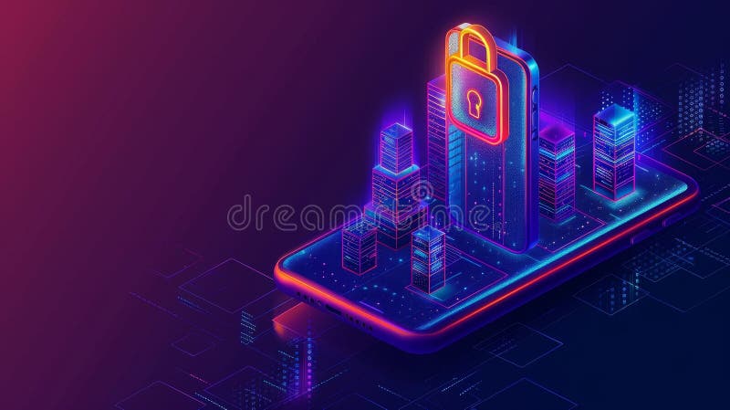 Smart Phone Connection with an Intelligent City. the Icon Lock on the ...