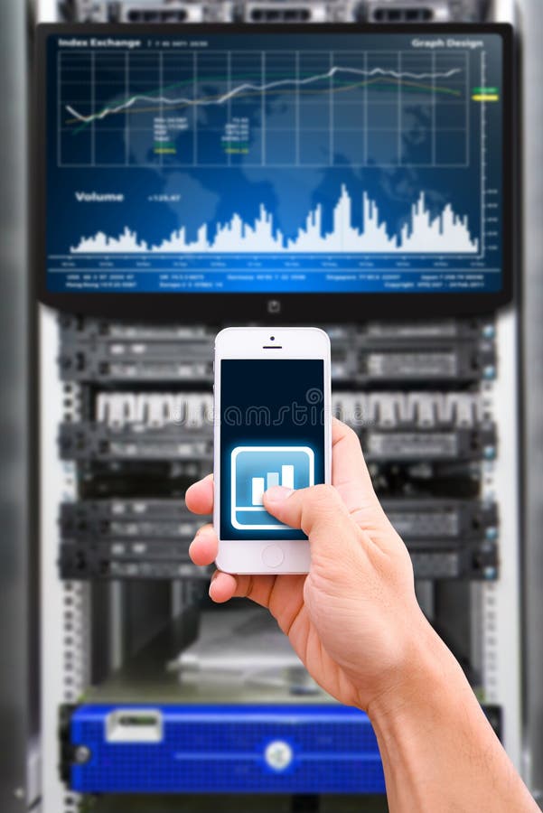 Smart Phone Control Monitor in Server Room Stock Photo - Image of ...