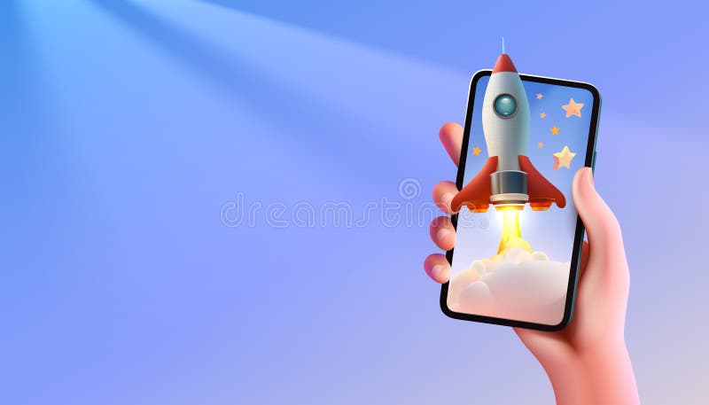 Smart Phone Creative Idea, Start Up Rocket, Team Work Screen Banner ...