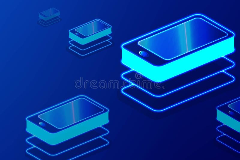 Smart Phone. Digital Gadget. Touchscreen Mobile Phone Glows. Isometric ...