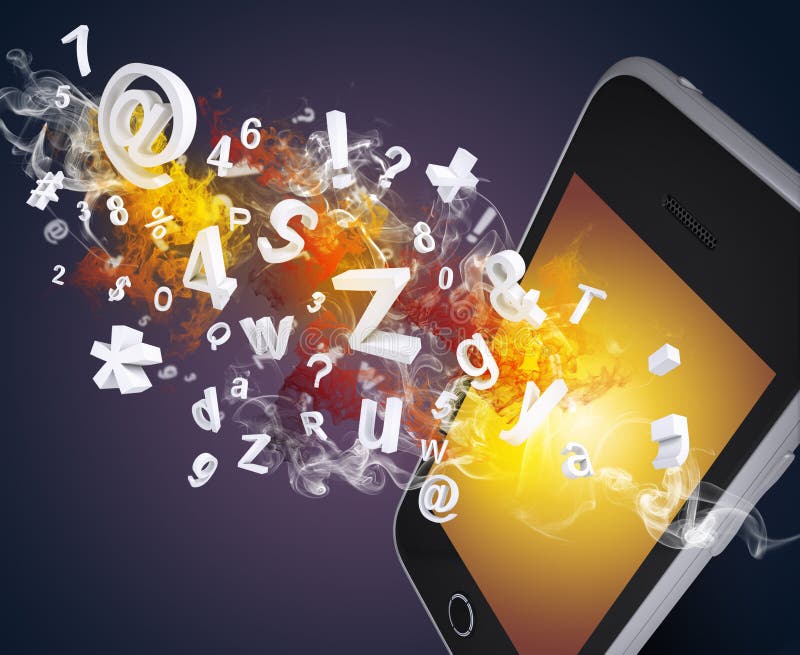 Smart Phone Emits Letters, Numbers and Smoke Stock Illustration ...