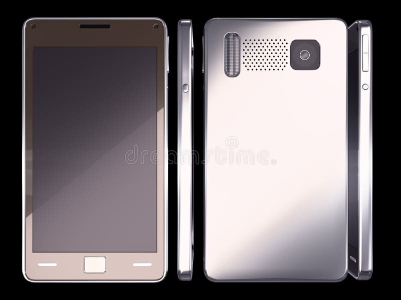 Smart Phone: Front, Side and Rear Views on Black Stock Illustration ...