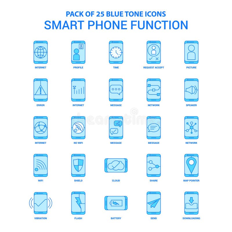 Smart Phone Functions Blue Tone Icon Pack - 25 Icon Sets Stock Vector ...