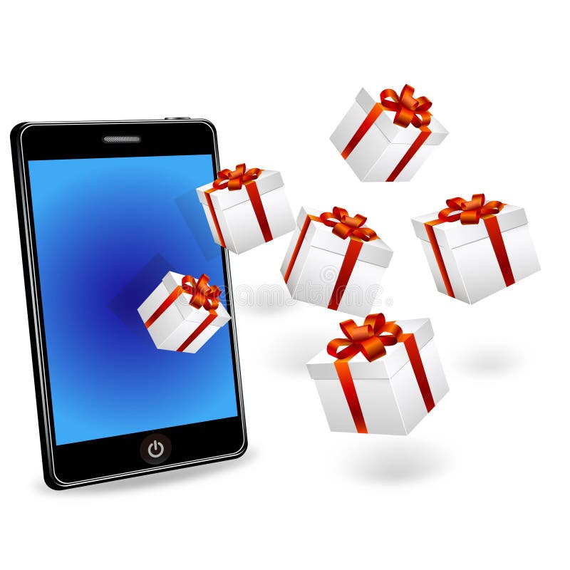 Smart phone and gift boxes stock illustration. Illustration of ...