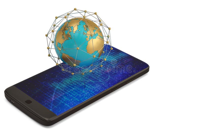Globe And Mobile Phone On White. 3d Stock Illustration - Illustration ...