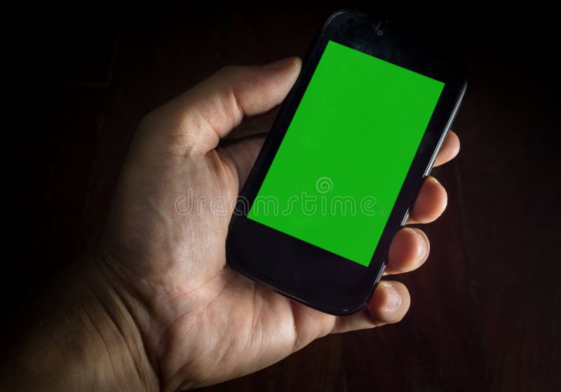 Smart Phone with Green Display in Hand Stock Photo - Image of shooting ...