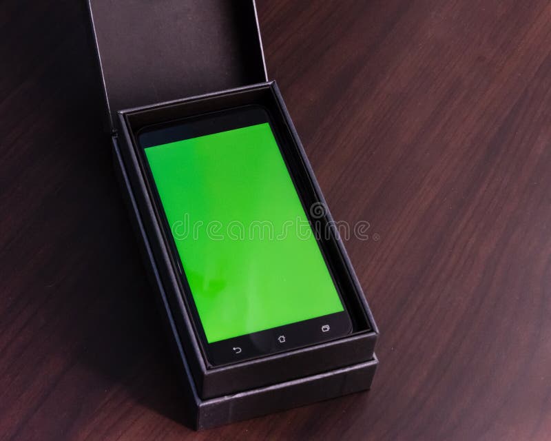 Smart Phone with Green Screen in Box Stock Image - Image of close ...