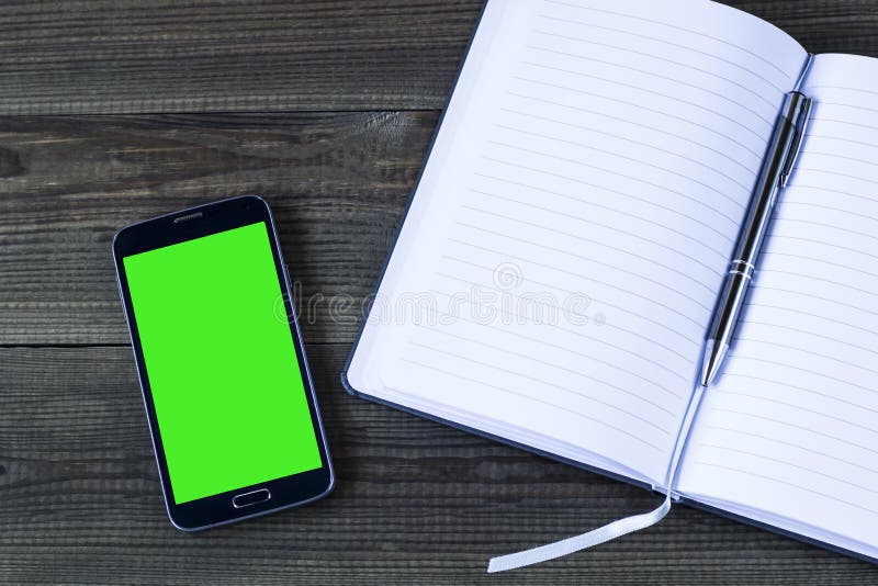 Smart Phone with Green Screen with Notepad Stock Image - Image of empty ...