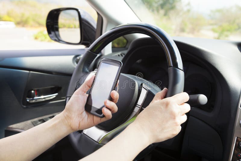Phone in Hand while Driving the Car Stock Photo - Image of cellular ...