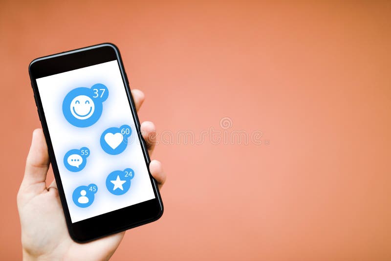 The Smart Phone on the Human Hands with Social Network Icons Stock ...
