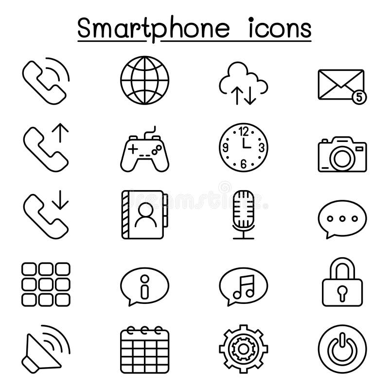 Smart Phone Icon Set in Thin Line Styleh Stock Vector - Illustration of ...