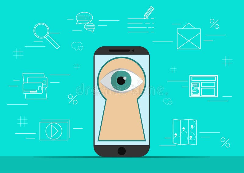 Smart Phone with Image of Eye.Background with Simple Line Style Icons ...