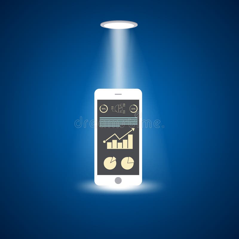 Smart Phone with Increasing Bar Chart on the Screen, Flat Design ...