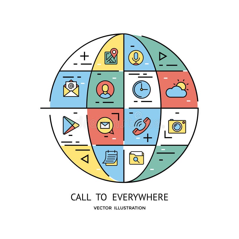 Smart Phone Launcher Black Thin Flat Line Stock Illustration ...