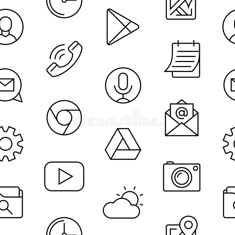 Smart Phone Launcher Black Thin Flat Line Icons Stock Illustration ...