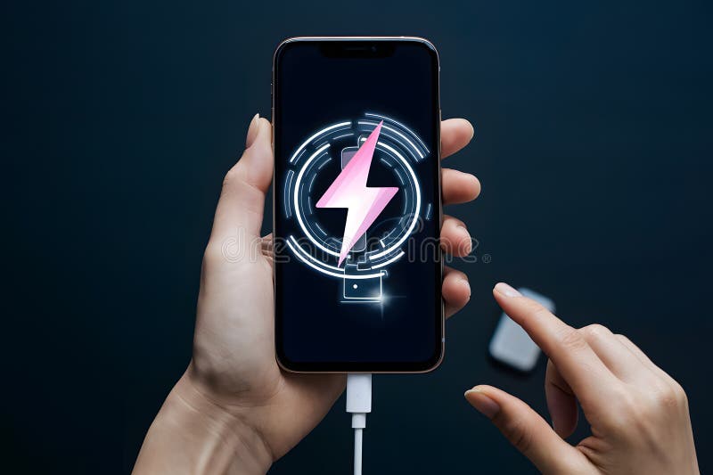 Smart Phone with Lightning Bolt Graphic Connected To Charging Cable ...