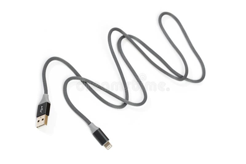 Smart Phone Lightning Cable Isolated on White Screen - Image Stock ...
