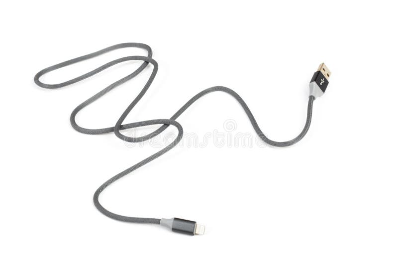 Smart Phone Lightning Cable Isolated on White Screen - Image Stock ...
