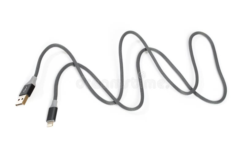 Smart Phone Lightning Cable Isolated on White Screen - Image Stock ...