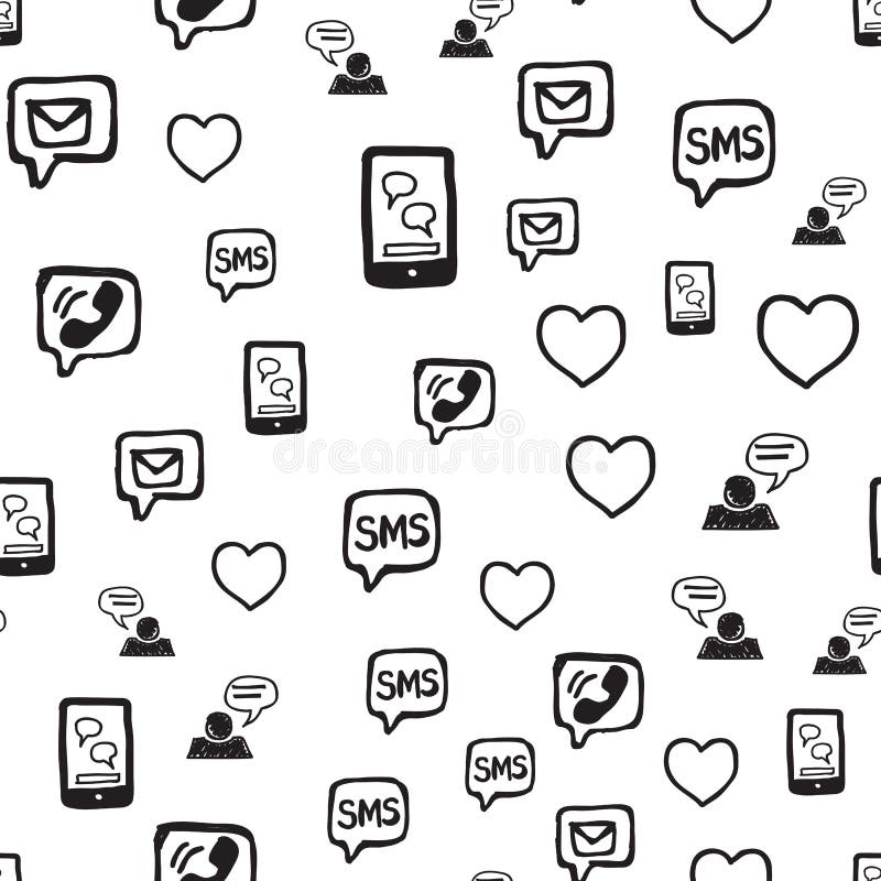 Smart Phone Love SMS and Communications Seamless Pattern Stock Vector ...