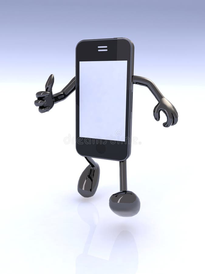 3D Cartoon Cell Phone with Both Arms Out Stock Illustration ...