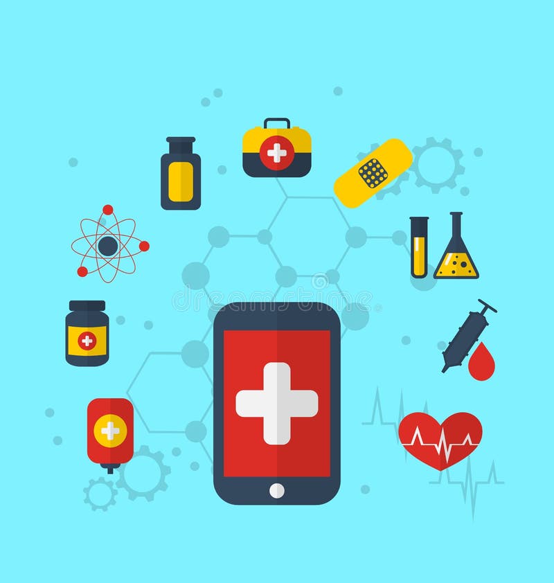 Smart Phone with Medical Icons for Web Design, Modern Flat Style Stock ...