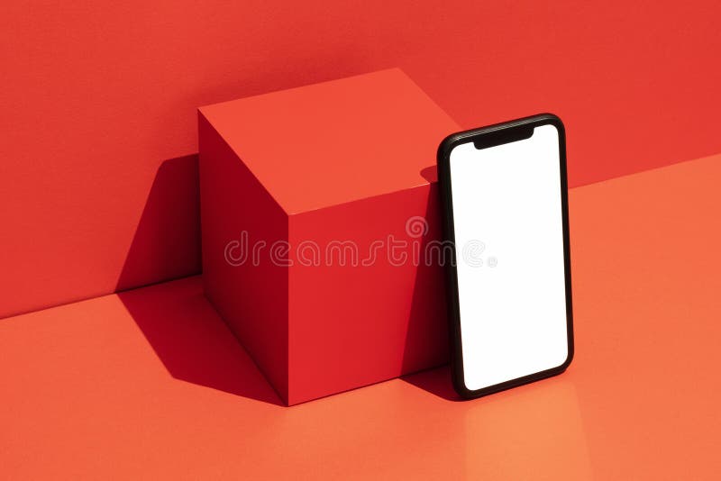 Smart Phone Mockup, Template on Red Background Stock Photo - Image of ...